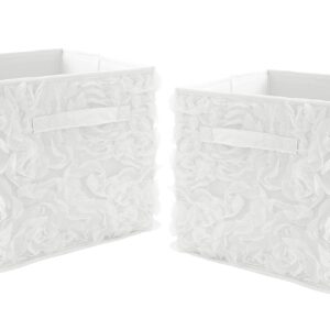 Sweet Jojo Designs White Floral Rose Foldable Fabric Storage Cube Bins Boxes Organizer Toys Kids Baby Childrens - Set of 2 - Solid Flower Luxurious Elegant Princess Boho Shabby Chic Luxury Glam Roses