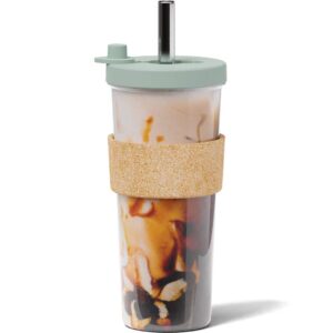 dodoko reusable boba cup and straw boba tea cup bubble tea cup reusable iced coffee cup cold coffee cup smoothie cup with lid and straw smoothie cup to go smoothie tumbler 24 oz - sage green