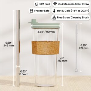 Dodoko Reusable Boba Cup and Straw Boba Tea Cup Bubble Tea Cup Reusable Iced Coffee Cup Cold Coffee Cup Smoothie Cup with Lid and Straw Smoothie Cup to go Smoothie Tumbler 24 oz - Sage Green