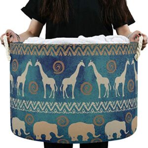 visesunny African Tribal Ethnic Elephant And Deer Collapsible Large Capacity Basket Storage Bin with Durable Cotton Handles, Home Organizer Solution for Office, Bedroom, Closet, Toys, Laundry