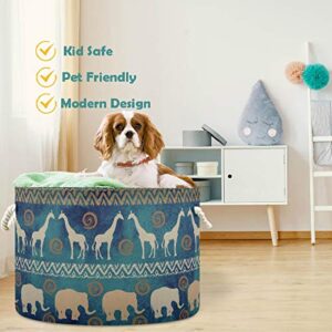 visesunny African Tribal Ethnic Elephant And Deer Collapsible Large Capacity Basket Storage Bin with Durable Cotton Handles, Home Organizer Solution for Office, Bedroom, Closet, Toys, Laundry