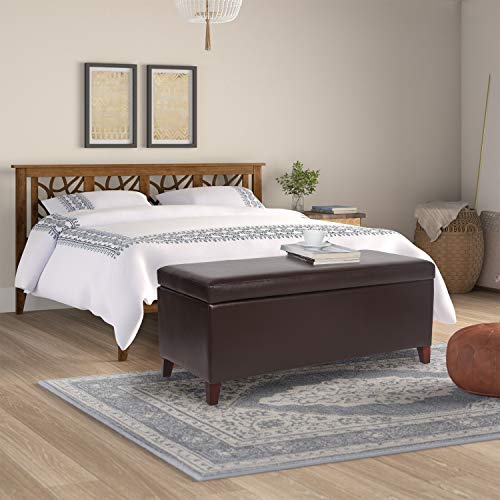 Joveco 42" Storage Bench Ottoman Footstool- Lift Top Coffee Table Ottoman- Brown Faux Leather Ottoman with Storage- End of Bed Bench for Living Room and Bedroom