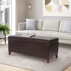 Joveco 42" Storage Bench Ottoman Footstool- Lift Top Coffee Table Ottoman- Brown Faux Leather Ottoman with Storage- End of Bed Bench for Living Room and Bedroom