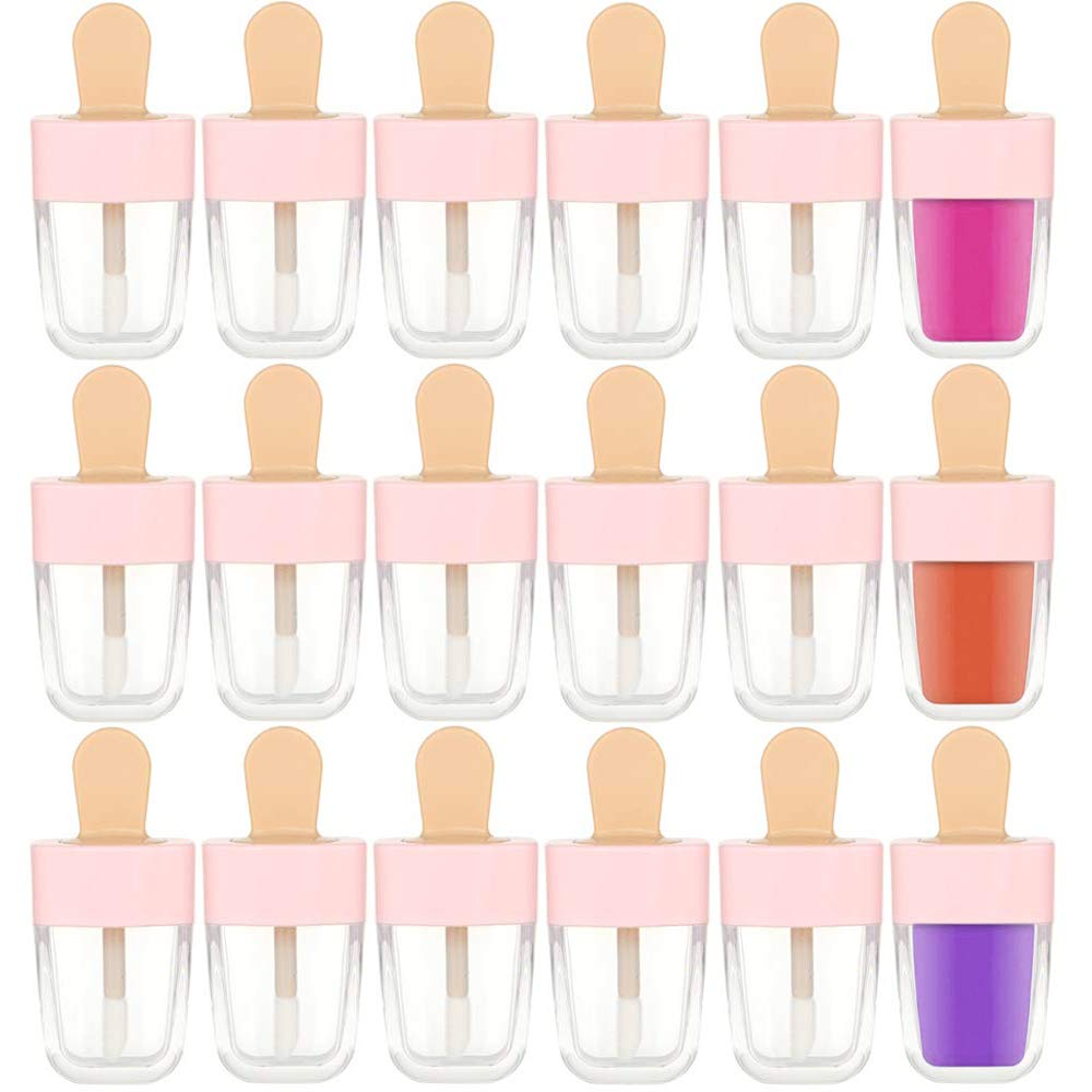 RONRONS 30 Pieces Pink Ice-cream Shaped Lip Gloss Tubes Cute Empty Lipgloss Container Plastic Mini Lipgloss Tubes with Wand DIY Cosmetics for Bulk Small Business, 8ml/0.27Oz