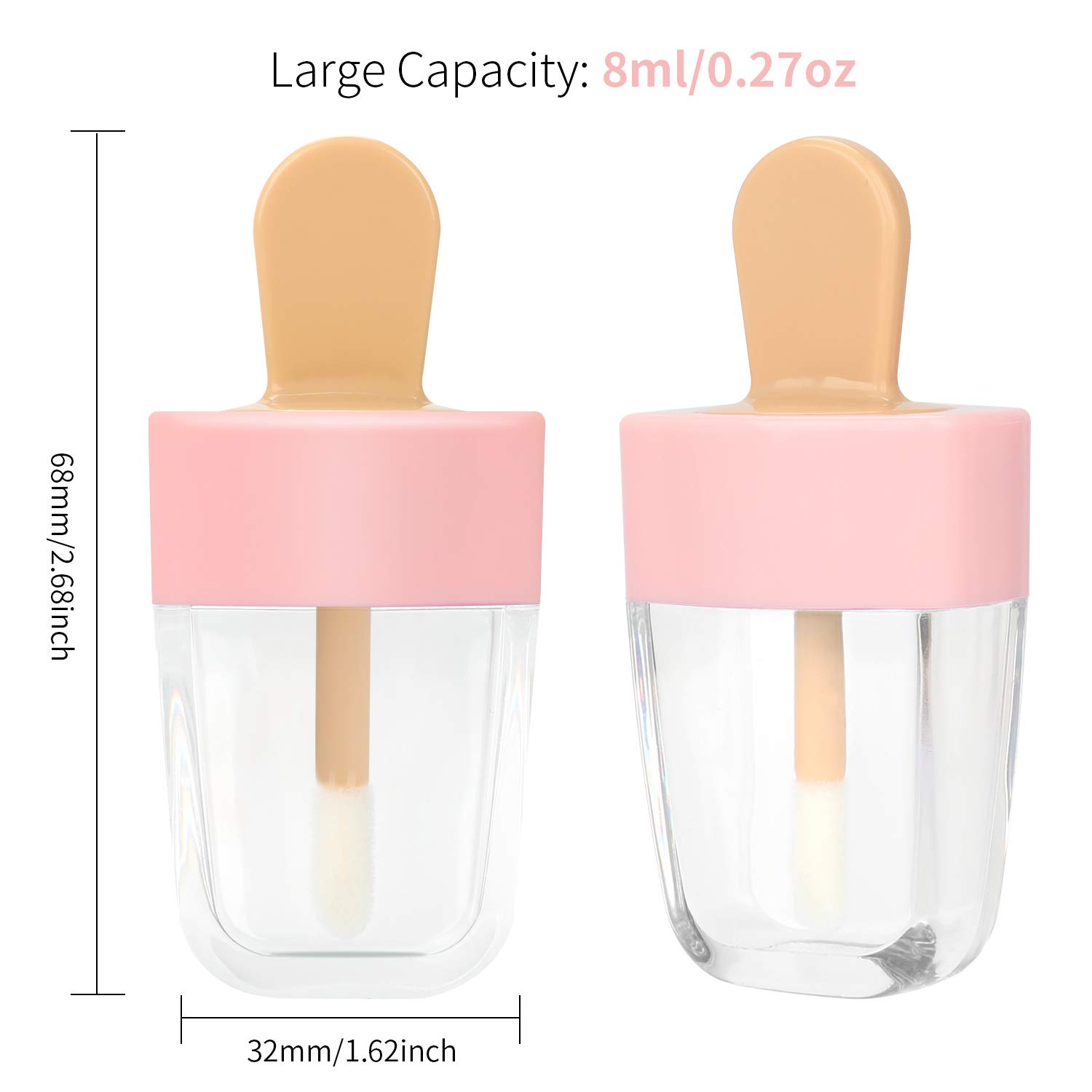 RONRONS 30 Pieces Pink Ice-cream Shaped Lip Gloss Tubes Cute Empty Lipgloss Container Plastic Mini Lipgloss Tubes with Wand DIY Cosmetics for Bulk Small Business, 8ml/0.27Oz