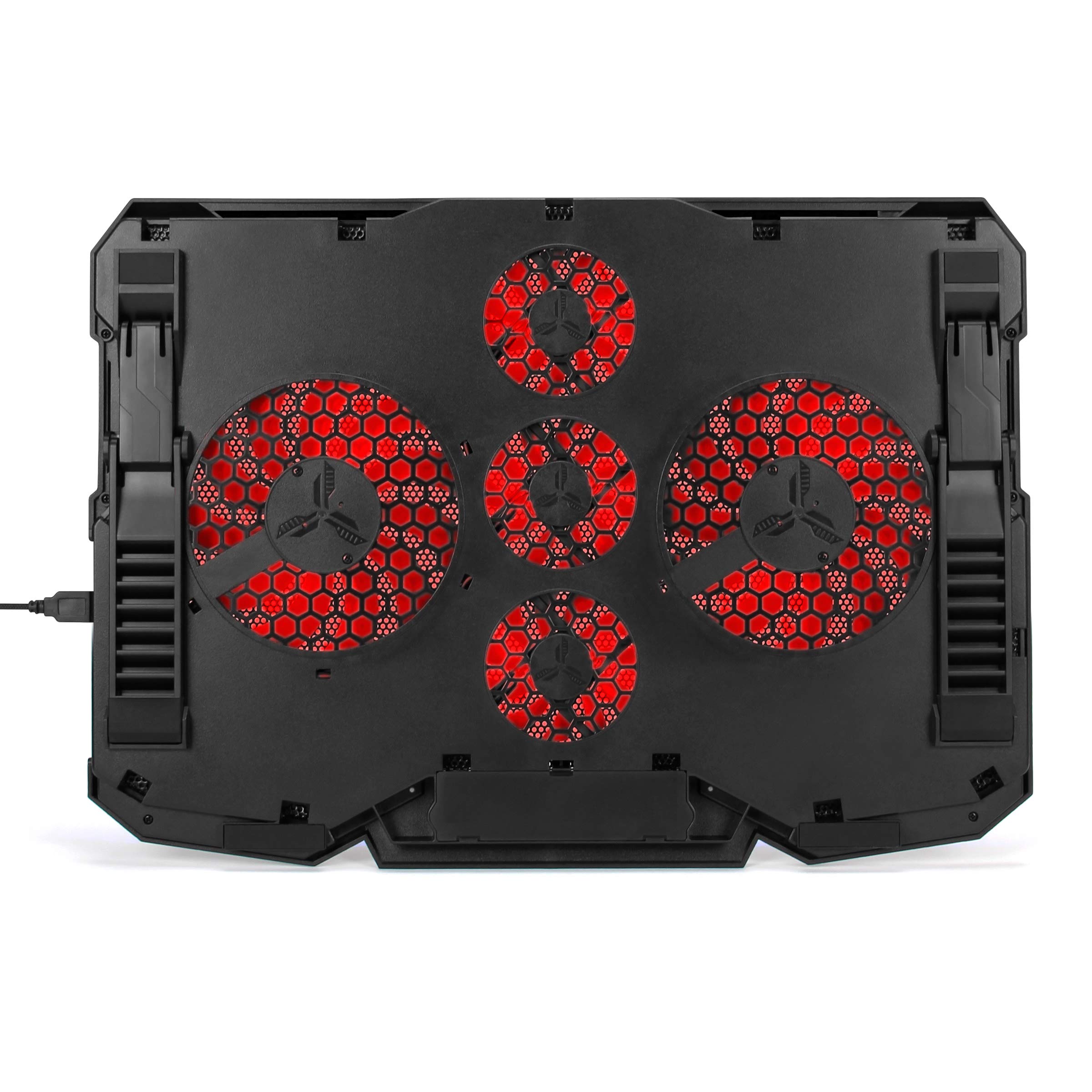 ENHANCE Cryogen Gaming Laptop Cooling Pad - Fits 17 in. Computer, PS4 - Adjustable Laptop Cooling Stand with 5 Quiet Cooler Fans, 2 USB Ports and LED Lighting - Slim Portable Design 2500 RPM (Red)