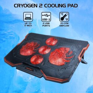 ENHANCE Cryogen Gaming Laptop Cooling Pad - Fits 17 in. Computer, PS4 - Adjustable Laptop Cooling Stand with 5 Quiet Cooler Fans, 2 USB Ports and LED Lighting - Slim Portable Design 2500 RPM (Red)