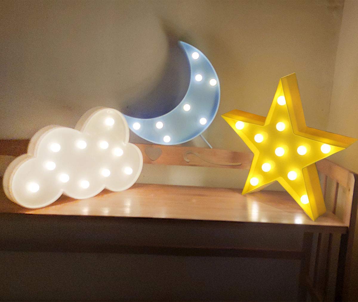 AUSAYE 3PCS Decorative LED Night Lights Crescent Moon Star Cloud Lamp Sign Light Room Decor Night Light for Baby Kids Children Adults Gifts