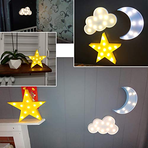 AUSAYE 3PCS Decorative LED Night Lights Crescent Moon Star Cloud Lamp Sign Light Room Decor Night Light for Baby Kids Children Adults Gifts