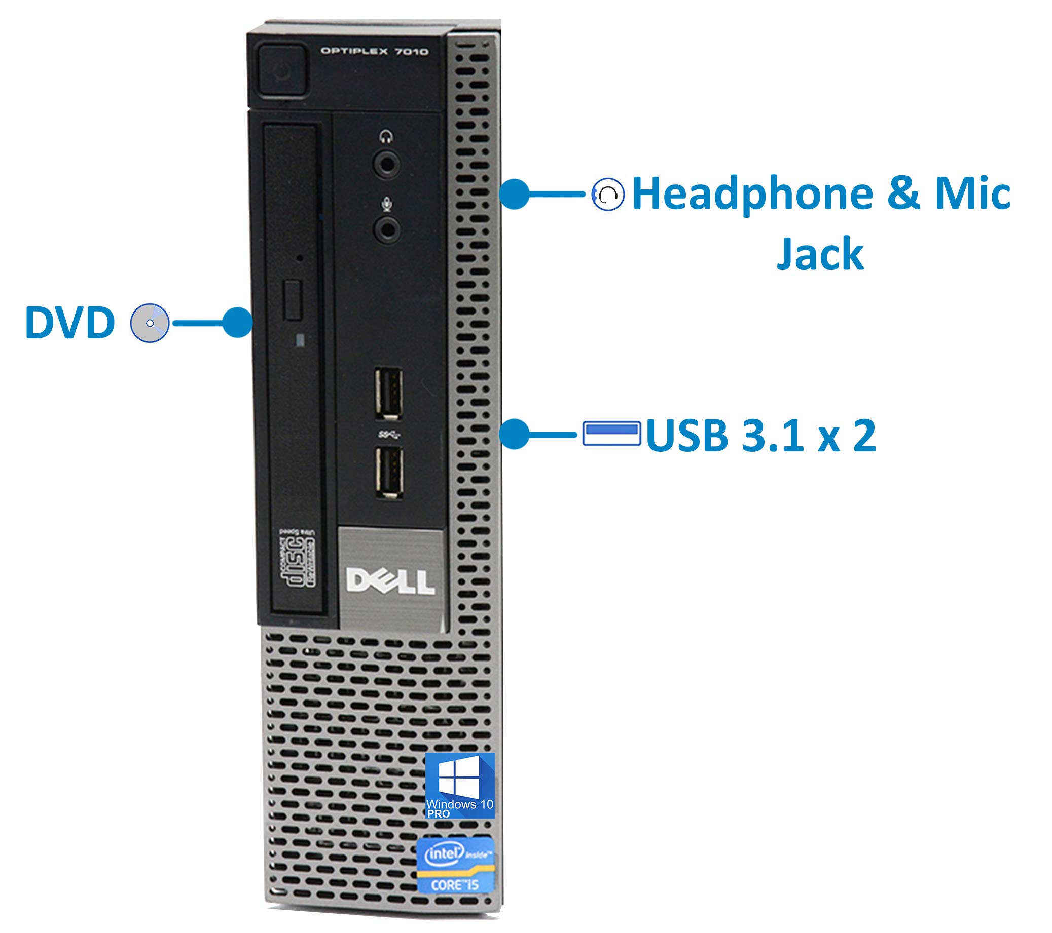 Dell Optiplex 7010 USFF Desktop Computer with Intel i5-3470S Upto 3.6GHz, HD Graphics 2500 4K Support, 8GB RAM, 1TB SSD, DisplayPort, HDMI, DVD, AC Wi-Fi, Bluetooth - Windows 10 Pro (Renewed)