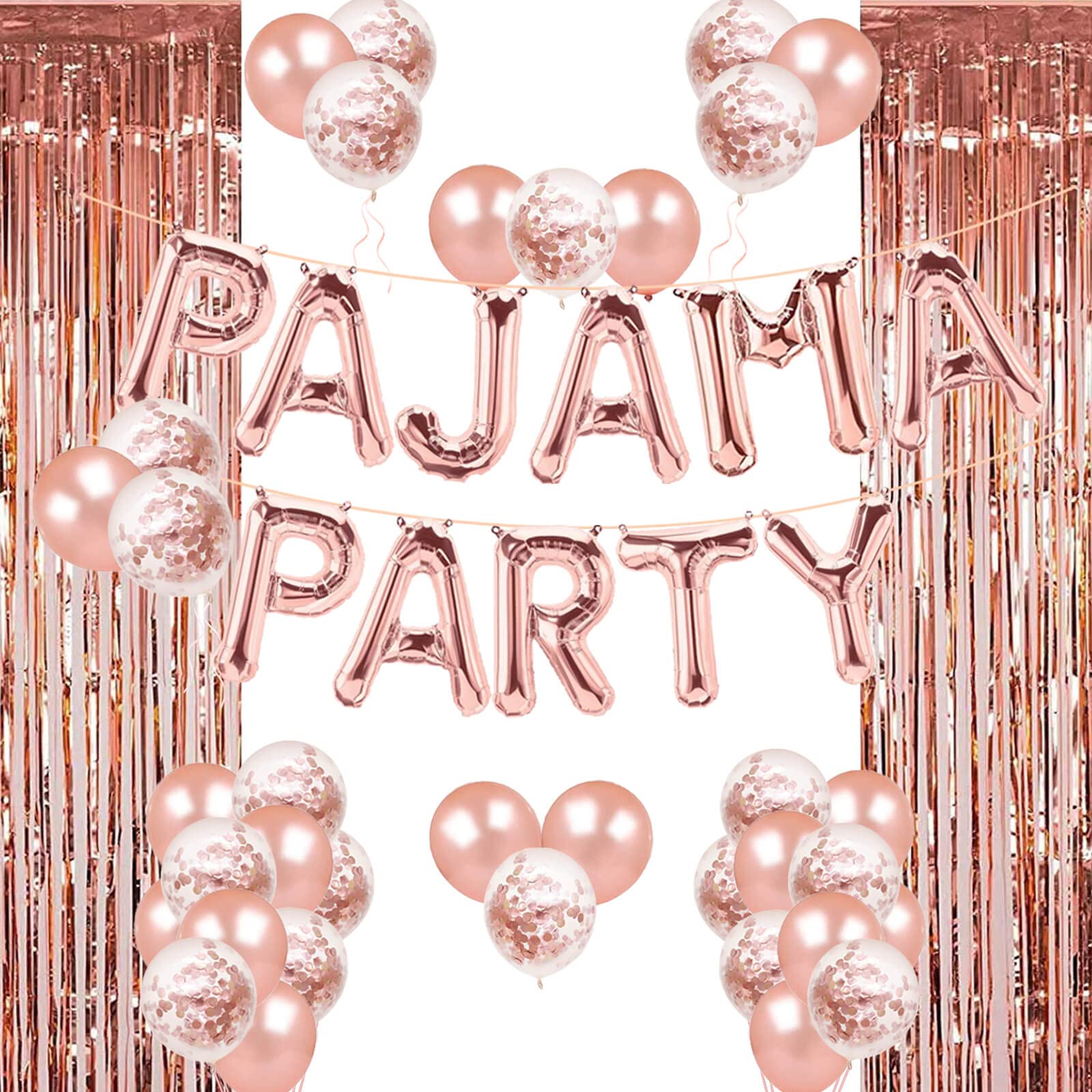 Pajama Party Decorations Rose Gold Pajama Party Balloons Banner Girls Slumber Sleepover Birthday Party Decor, PJ Mask Spa Pajama theme Party Supplies