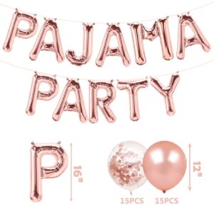 Pajama Party Decorations Rose Gold Pajama Party Balloons Banner Girls Slumber Sleepover Birthday Party Decor, PJ Mask Spa Pajama theme Party Supplies