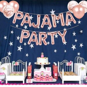 Pajama Party Decorations Rose Gold Pajama Party Balloons Banner Girls Slumber Sleepover Birthday Party Decor, PJ Mask Spa Pajama theme Party Supplies