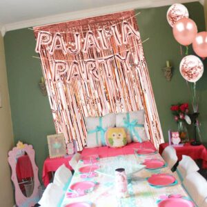 Pajama Party Decorations Rose Gold Pajama Party Balloons Banner Girls Slumber Sleepover Birthday Party Decor, PJ Mask Spa Pajama theme Party Supplies