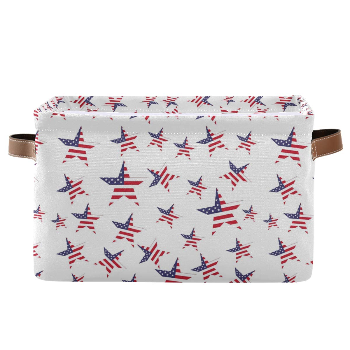 senya Fourth of July Basket American Independence Day Storage Box July 4th, USA Flag Stars Fabric Storage Bin Organizer Bag with Handles