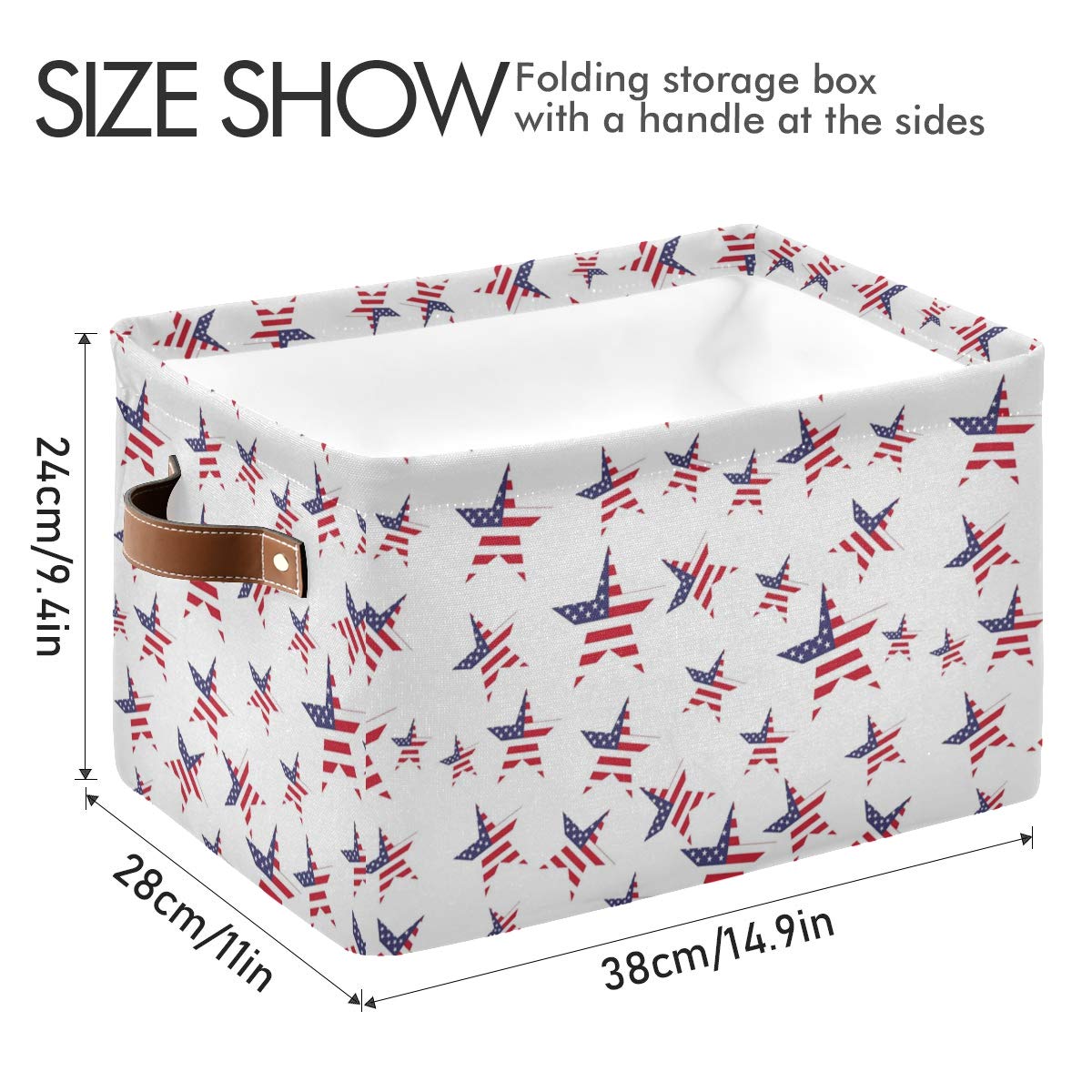 senya Fourth of July Basket American Independence Day Storage Box July 4th, USA Flag Stars Fabric Storage Bin Organizer Bag with Handles