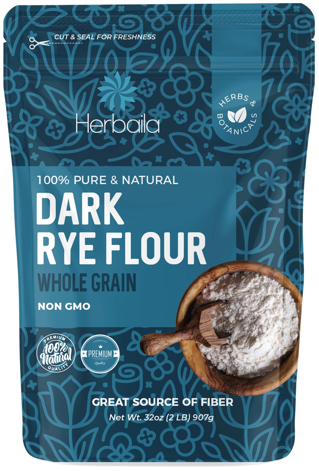 Rye Flour 2lb / 32oz, Dark Rye Flour for Bread, Pumpernickel Flour, Rye Bread Flour, Rye Flour for Baking, 100% Whole Rye Flour, Non-GMO.