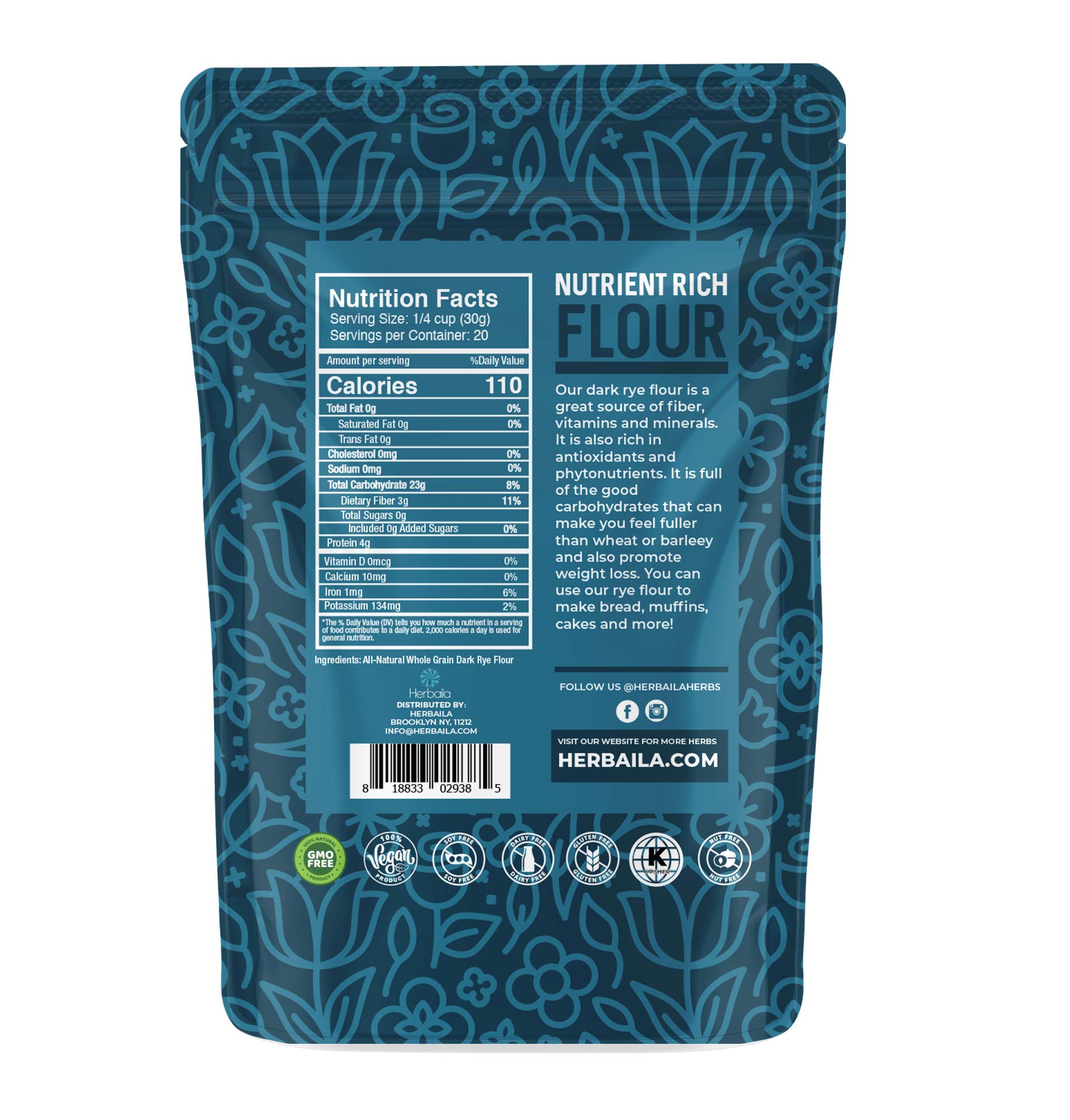 Rye Flour 2lb / 32oz, Dark Rye Flour for Bread, Pumpernickel Flour, Rye Bread Flour, Rye Flour for Baking, 100% Whole Rye Flour, Non-GMO.