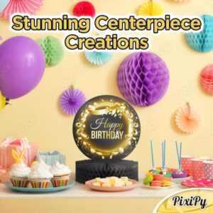 Happy Birthday Table Decorations Centerpieces - 4-Pack Double Sided Happy Birthday Centerpieces for Tables - 12” Black and Rose Gold Birthday Party Decorations Centerpieces