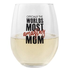 two trinkets officially the worlds most amazing mom stemless wine glass, 15 oz. black & orange