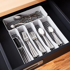 Spectrum Diversified Hexa Drawer Organizer Tray Modern Kitchen Cutlery, Utensil, Silverware Holder Caddy, 6 Dividers Cabinet Storage, 13 x 16, Stone Gray