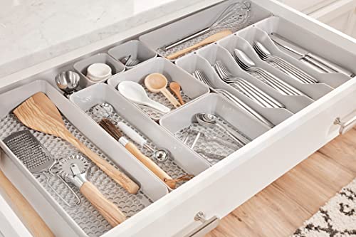 Spectrum Diversified Hexa Drawer Organizer Tray Modern Kitchen Cutlery, Utensil, Silverware Holder Caddy, 6 Dividers Cabinet Storage, 13 x 16, Stone Gray