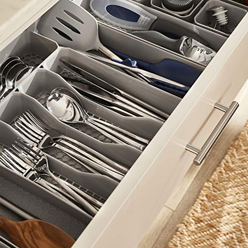 Spectrum Diversified Hexa Drawer Organizer Tray Modern Kitchen Cutlery, Utensil, Silverware Holder Caddy, 6 Dividers Cabinet Storage, 13 x 16, Stone Gray