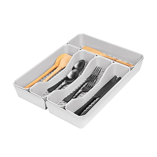 Spectrum Diversified Hexa Drawer Organizer Tray Modern Kitchen Cutlery, Utensil, Silverware Holder Caddy, 6 Dividers Cabinet Storage, 13 x 16, Stone Gray