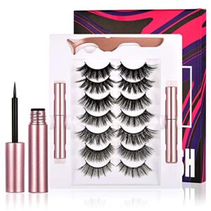 magnetic eyelashes with magnetic eyeliner,2022 upgraded reusable 3d magnetic eyelashes and eyeliner kit,fluffy eyelashes magnetic with 2 eyeliner,magnético pestaña,no glue needed.