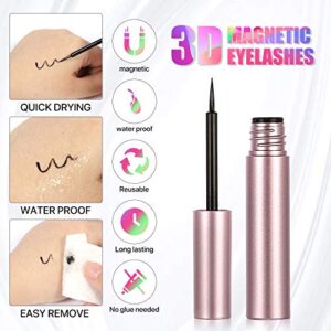 Magnetic Eyelashes With Magnetic Eyeliner,2022 Upgraded Reusable 3D Magnetic Eyelashes And Eyeliner Kit,Fluffy Eyelashes Magnetic with 2 eyeliner,magnético pestaña,No Glue Needed.