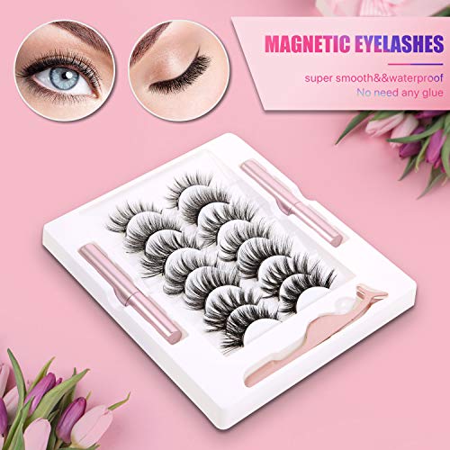 Magnetic Eyelashes With Magnetic Eyeliner,2022 Upgraded Reusable 3D Magnetic Eyelashes And Eyeliner Kit,Fluffy Eyelashes Magnetic with 2 eyeliner,magnético pestaña,No Glue Needed.