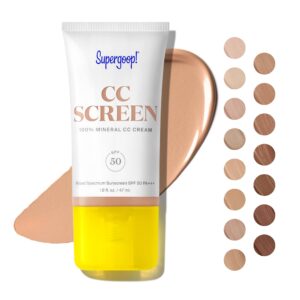 supergoop! cc screen - spf 50 pa++++ cc cream, 100% mineral color-corrector & broad spectrum sunscreen - tinted moisturizer, concealer & buildable coverage foundation - 1.6 fl oz