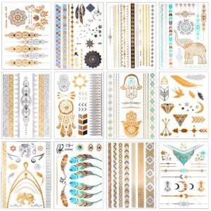 metallic temporary tattoos 120+ for women teens girls tattoos gold silver glitter flash waterproof tattoo stickers for beach, festivals, & parties