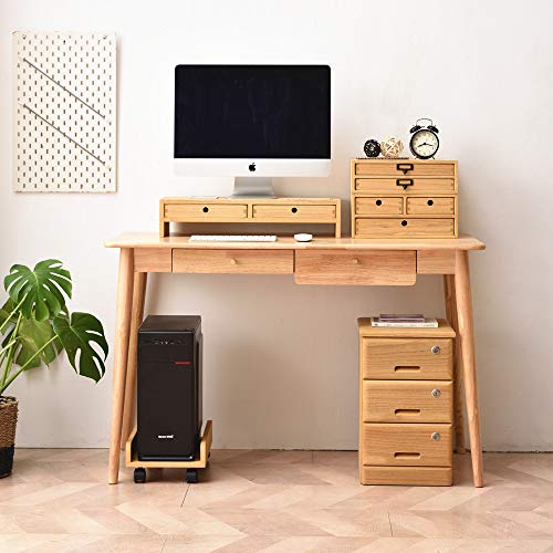 KIRIGEN Case Stand Cart for Computer Host Wooden - Heavy Duty Desktop Computer Tower Mobile Cart Holder with 4 Mute Caster Wheels - Wood Rolling ATX PC Case Rack - CPU Case Protecting Shelf (ZJJ-NA)