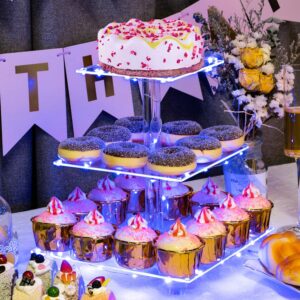 Pastry Stand 3 Tier Acrylic Cupcake Display Stand Light up Cake Stand Cupcake Holder Pastry Serving Platter Candy Bar Party Décor Wedding Birthday Holidays，Christmas（Blue Light）…