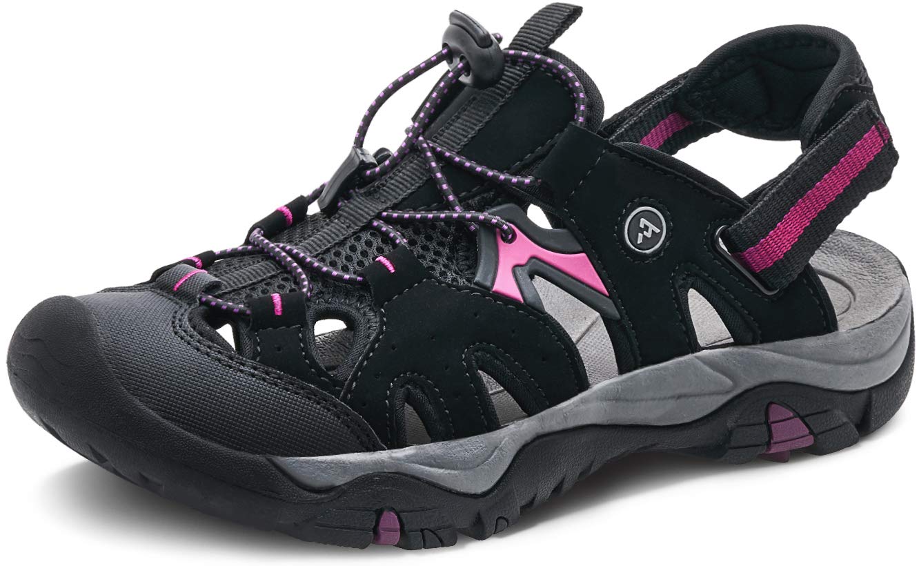 atika Women Athletic Outdoor Sandal, Closed Toe Lightweight Walking Water Shoes, Summer Sport Hiking Sandals, Phoenix Balck & Violet, 6