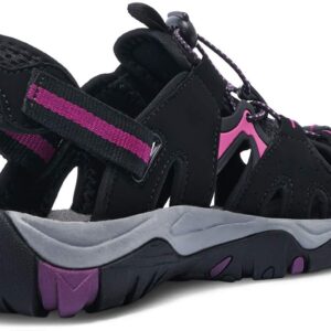 atika Women Athletic Outdoor Sandal, Closed Toe Lightweight Walking Water Shoes, Summer Sport Hiking Sandals, Phoenix Balck & Violet, 6