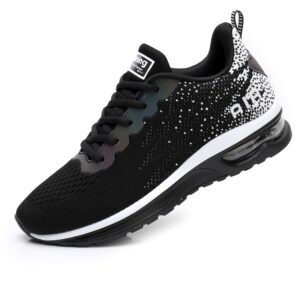 dannto women's lightweight walking sneakers air cushion tennis athletic running fashion sport shoes for girls black size 9