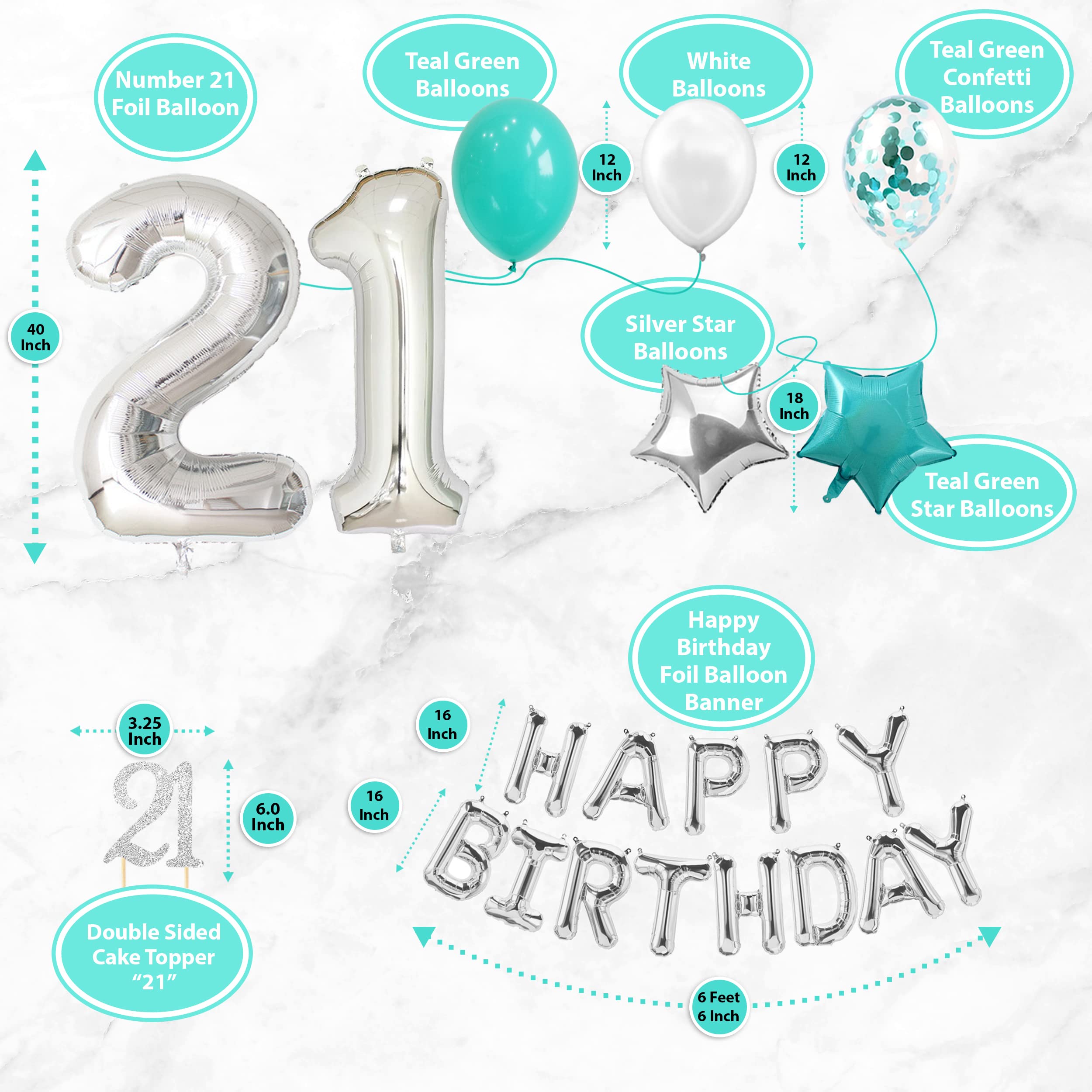 Sweet 16 Party Decorations, Sweet 16 Gifts For Girls, Sweet 16 Birthday Decorations, Sweet 16 Sash, 16 Balloon Numbers, Sweet 16 Cake Topper, Sweet 16 Banners Photo Booth Props Teal Green White - 70PK