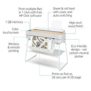 HP DesignJet Studio Wood Large Format Plotter Printer - 24", with Roll Cover, Auto Sheet Feeder & Stand (5HB12A)