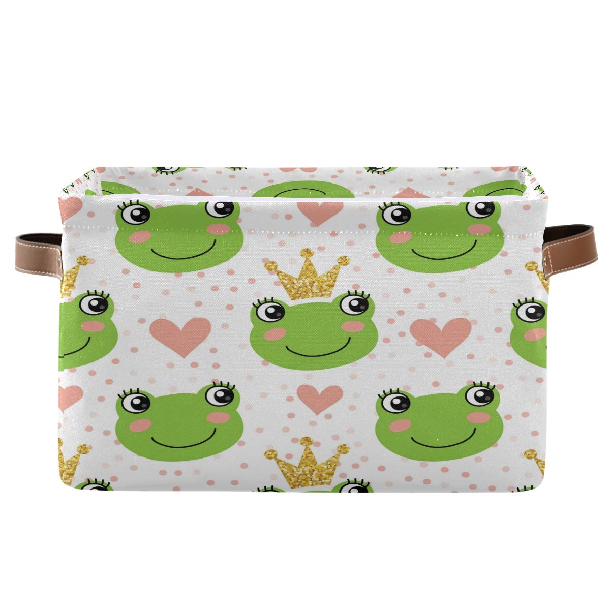 Cute Hearts Frog Animal Storage Basket Bin Large Fabric Toys Storage Cube Box with Handles Collapsible Closet Shelf Cloth Organizer Basket for Nursery Bedroom