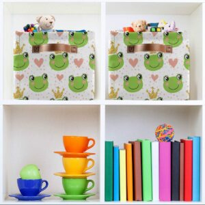 Cute Hearts Frog Animal Storage Basket Bin Large Fabric Toys Storage Cube Box with Handles Collapsible Closet Shelf Cloth Organizer Basket for Nursery Bedroom