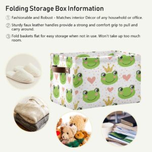 Cute Hearts Frog Animal Storage Basket Bin Large Fabric Toys Storage Cube Box with Handles Collapsible Closet Shelf Cloth Organizer Basket for Nursery Bedroom