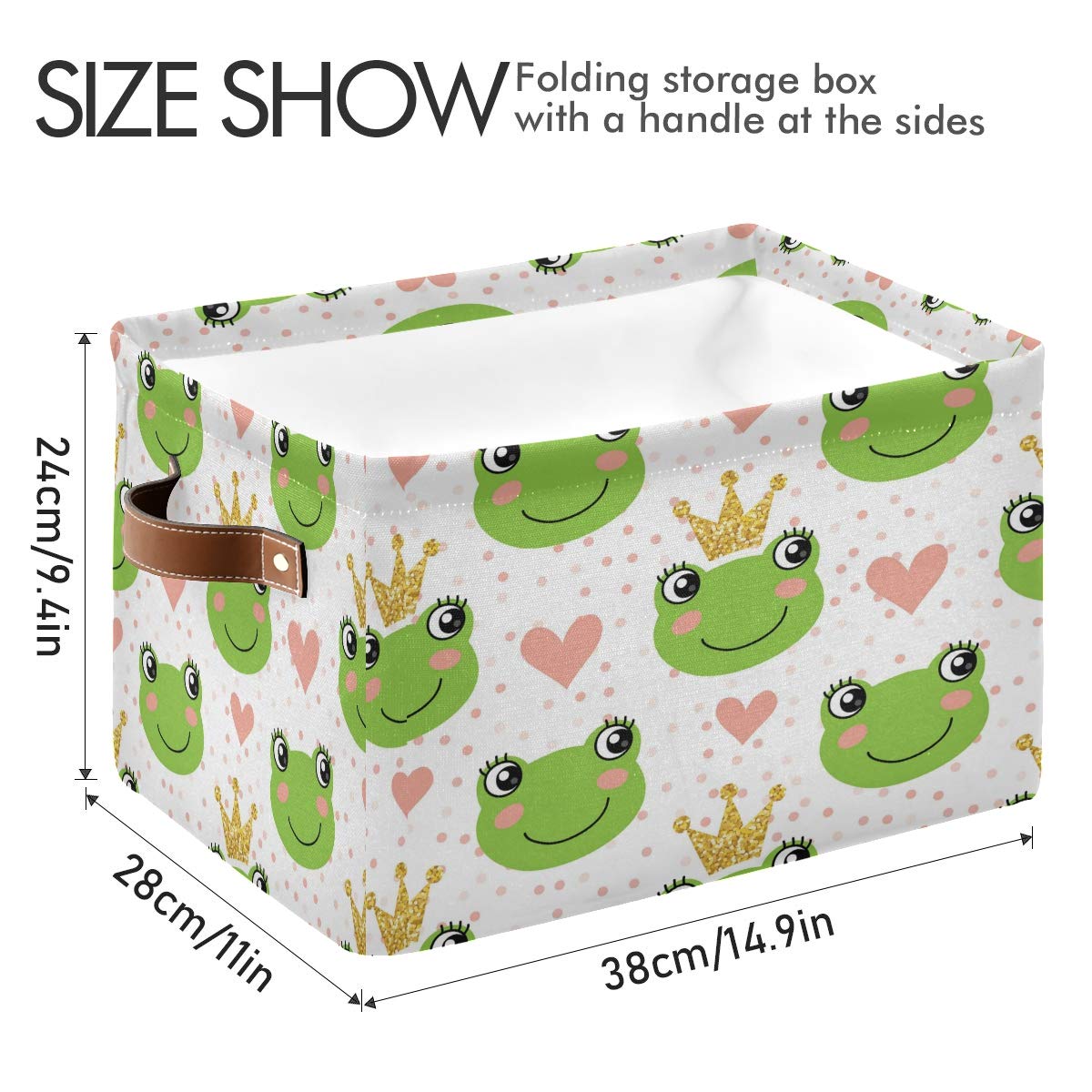 Cute Hearts Frog Animal Storage Basket Bin Large Fabric Toys Storage Cube Box with Handles Collapsible Closet Shelf Cloth Organizer Basket for Nursery Bedroom