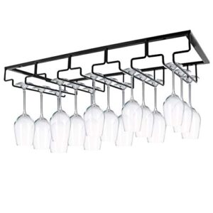 mocoum wine glasses rack under cabinet stemware rack, wine glass hanger rack wire wine glass holder storage hanger for cabinet kitchen bar (black, 5 rows 1 pack)