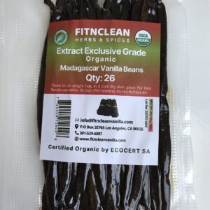 26 Organic Madagascar Vanilla Beans Extract Exclusive Grade B| 4.5" - 5.5" by FITNCLEAN VANILLA| Certified USDA Organic. Bulk Dry Whole Bourbon NON-GMO Pods