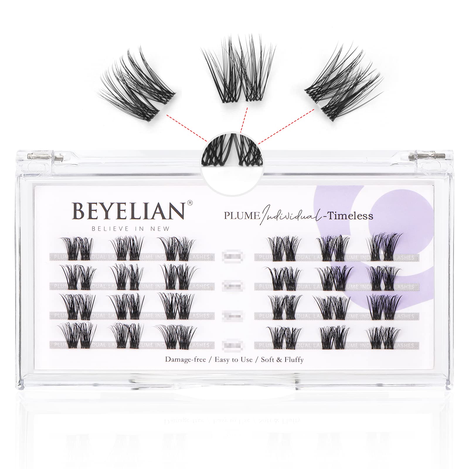 BEYELIAN DIY Eyelash Extension,Cluster Lashes Individual False Eyelashes Extension Natural Look Reusable Glue Bonded Super Thin Clear Band 24 Lash Clusters (Style2 0.07 Mix Clear Band)