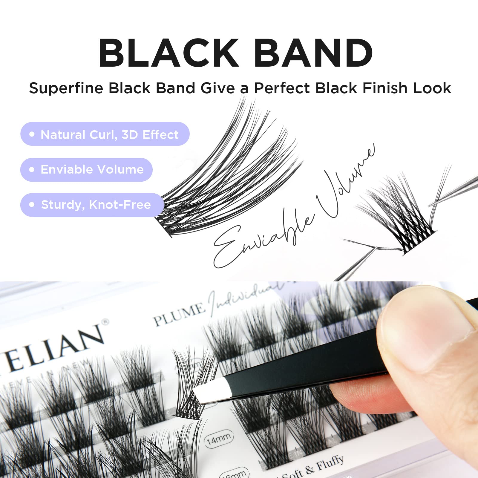 DIY Eyelash Extension,Individual Cluster Lashes False Eyelashes Extension Natural Look Reusable Glue Bonded Black Super Thin Band 48 Lash Clusters Mix by BEYELIAN (Style3 0.07 Mix Black Band)