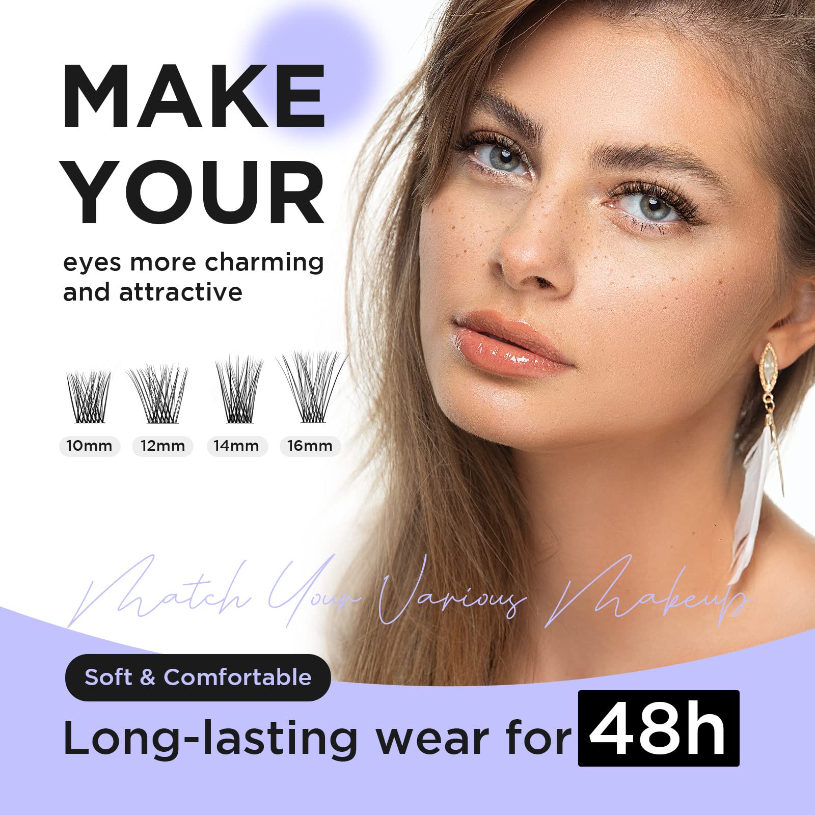 DIY Eyelash Extension,Individual Cluster Lashes False Eyelashes Extension Natural Look Reusable Glue Bonded Black Super Thin Band 48 Lash Clusters Mix by BEYELIAN (Style3 0.07 Mix Black Band)