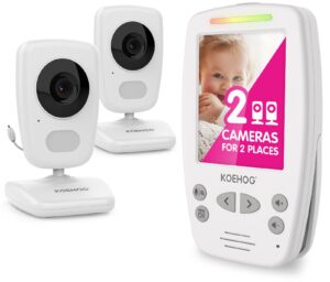 axvue video baby monitor, slim handheld, non-slip design, 2.8" vertical screen monitor & 2 camera, range up to 1000ft, 18 hour battery life, 2-way talk, night vision, temperature monitor, no wifi.